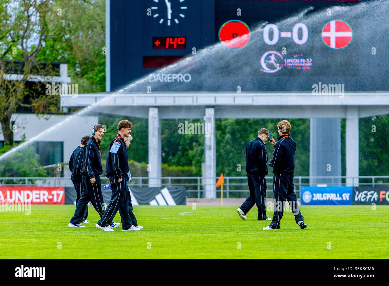 TALLIN, ESTONIA - MAY 26: Players of Denmark team check the pitch ...