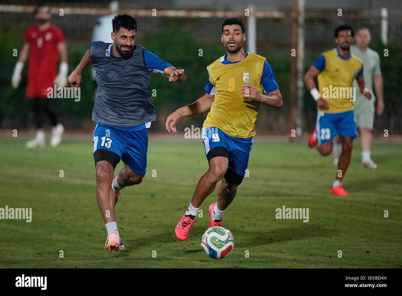 Iran's Mohammadhossein Kananizadegan, left, and Mehdi Taremi fight for ...