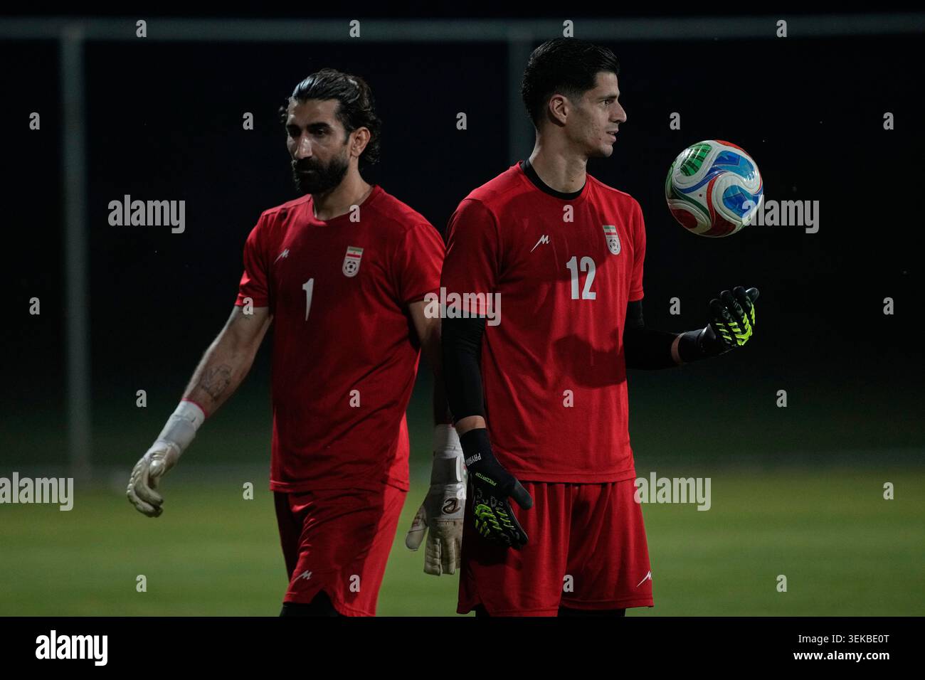 Iran's goalkeepers Alireza Beiranvand and Seyedpayam Niazmand attend a ...
