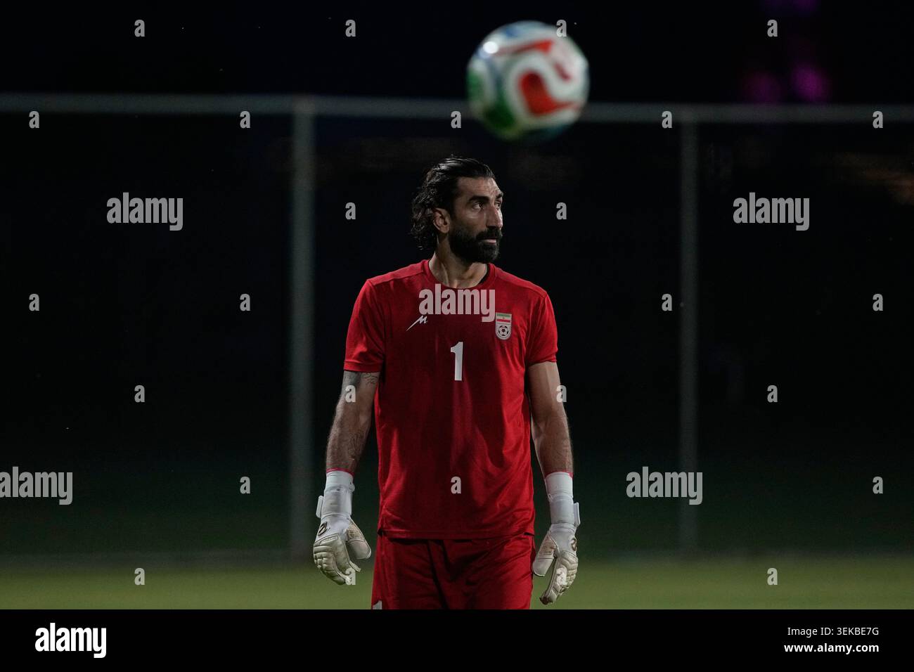 Iran's goalkeeper Alireza Beiranvand attends a training session, in ...
