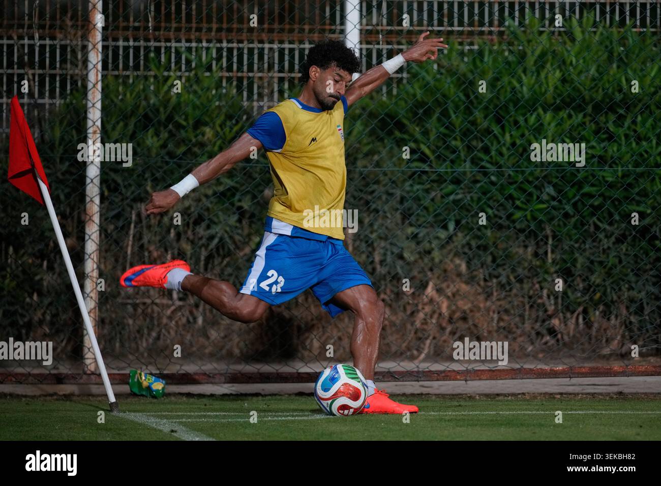 Iran's Ramin Rezaeian plays the ball during a training session, in ...