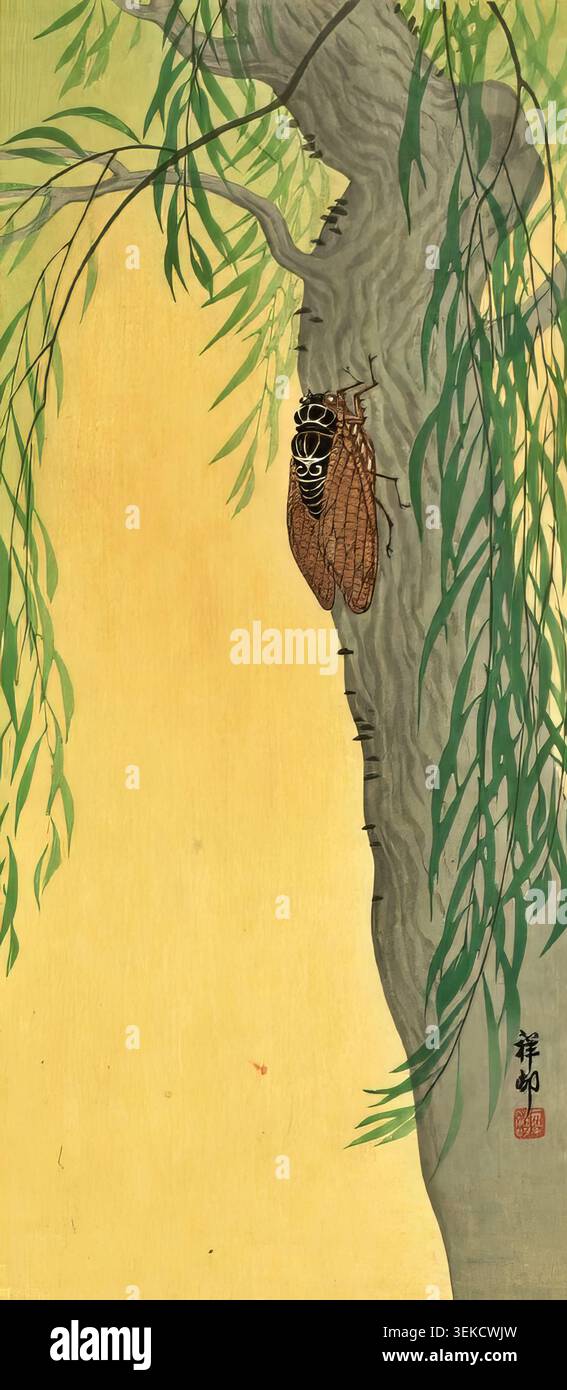 Ohara Koson – Cicada on a Tree Trunk (Semi) | Archium Stock Photo - Alamy