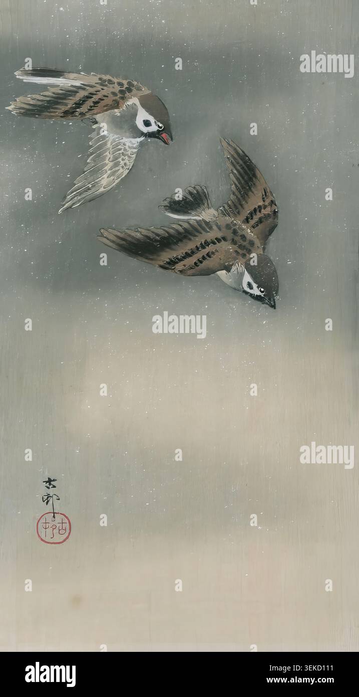 Ohara Koson – Tree Sparrows in Flight (Sparrows in flight), c. 1900 ...
