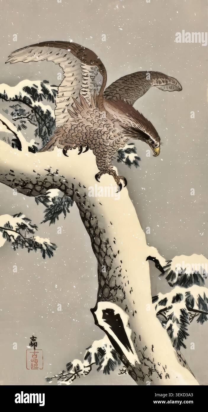 Ohara Koson – Eagle on a Snow-Covered Pine Tree (Arend op besneeuwde ...