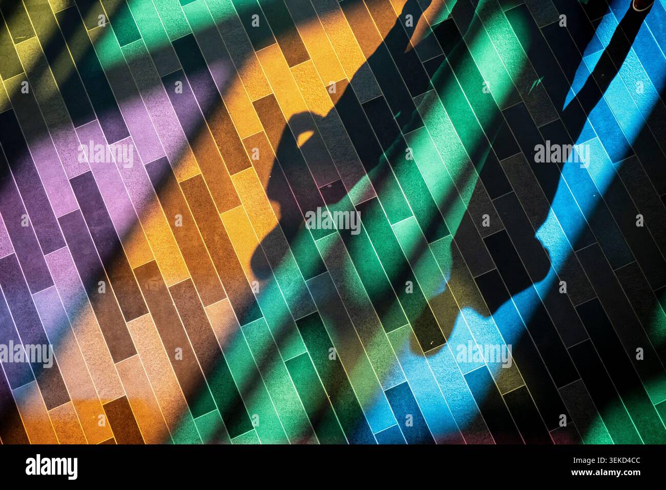 People's shadows are pictured inside the Palais des Congres in Montreal ...