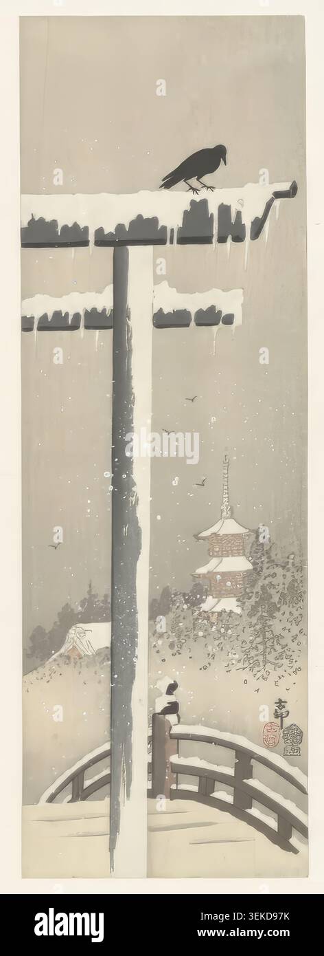 Ohara Koson – Torii and Crow in the Snow (Torii in de sneeuw), c. 1900 ...