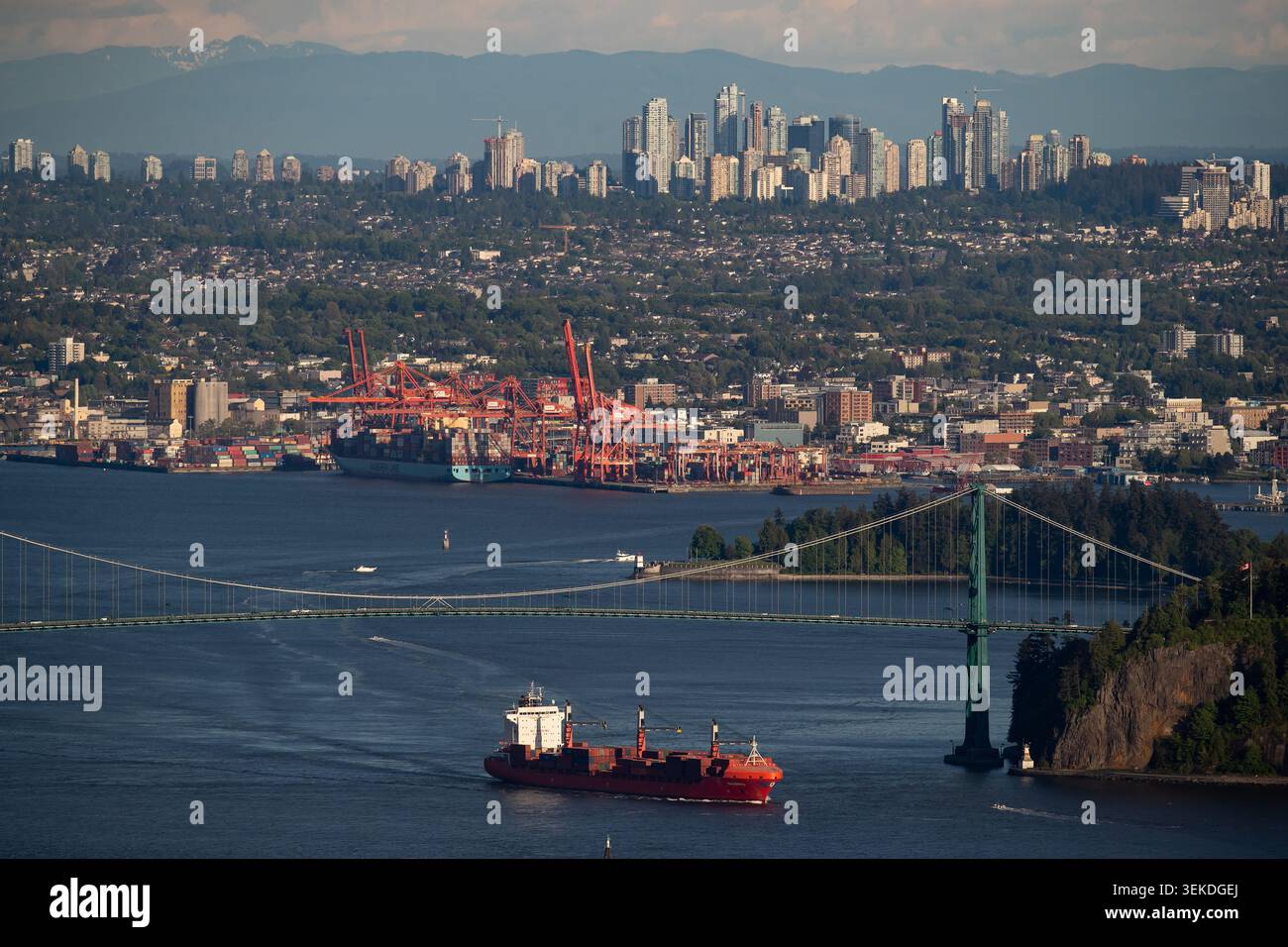 The container ship Ballenita passes under the Lions Gate Bridge after ...