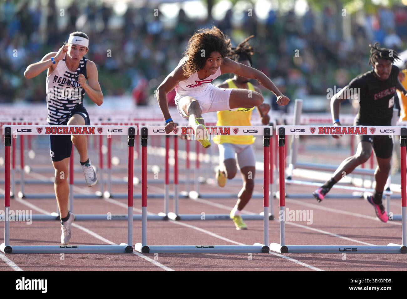 Brandon Andrade of Etiwanda wins 110m hurdles heat in 13.73 during the ...