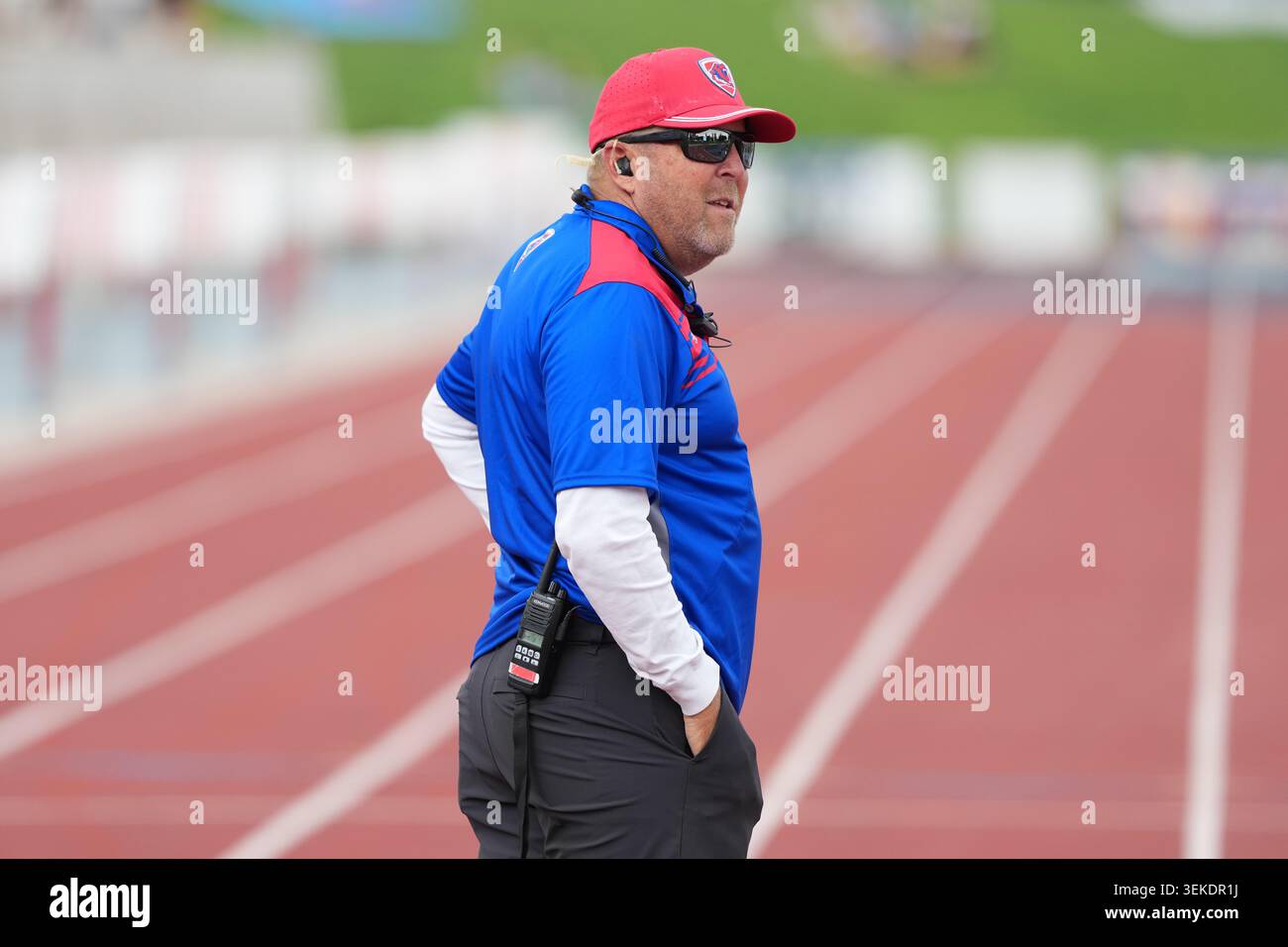 Clovis Buchanan coach Brian Weaver watches during the CIF State Track ...