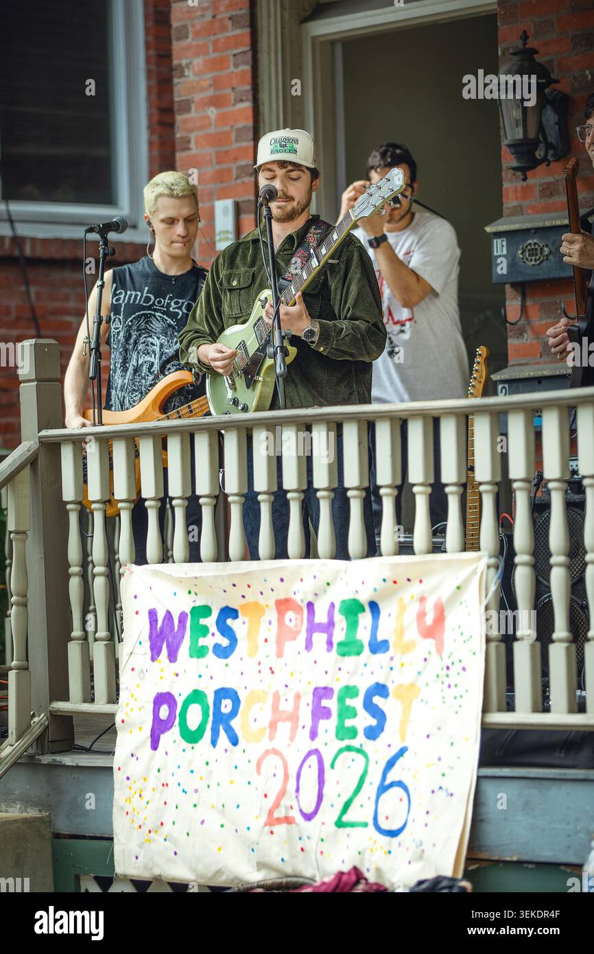 A rock band performs at the West Philly Porch Fest in Philadelphia ...
