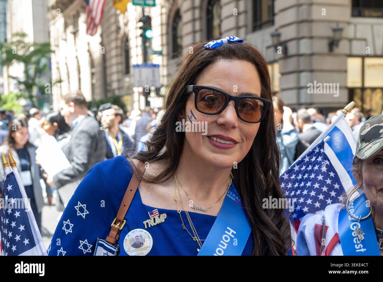 A participant poses during the Israel Day Parade on Fifth Avenue ...