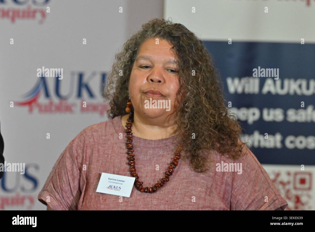 AUKUS Public Inquiry Commissioner Katina Lester at a press conference ...