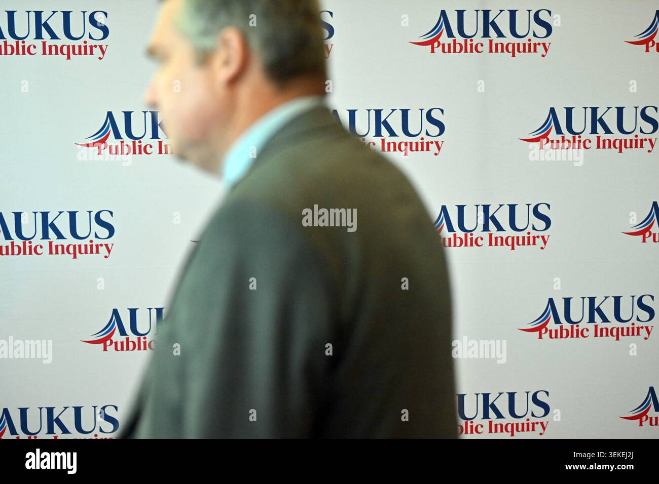 AUKUS Public Inquiry signage is seen at Parliament House in Canberra ...