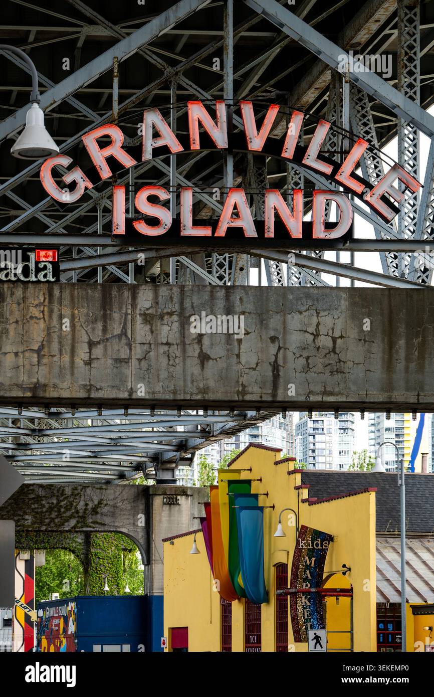 Entrance of Gran ville Island with Neon Sign Stock Photo - Alamy