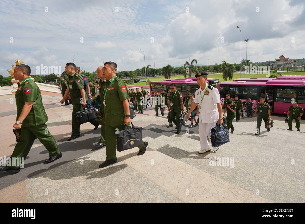 Myanmar's military representatives arrive to attend a regular session ...