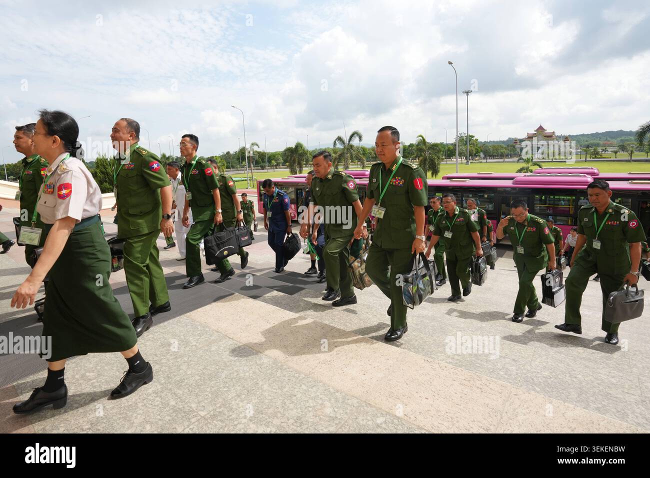 Myanmar's military representatives arrive to attend a regular session ...