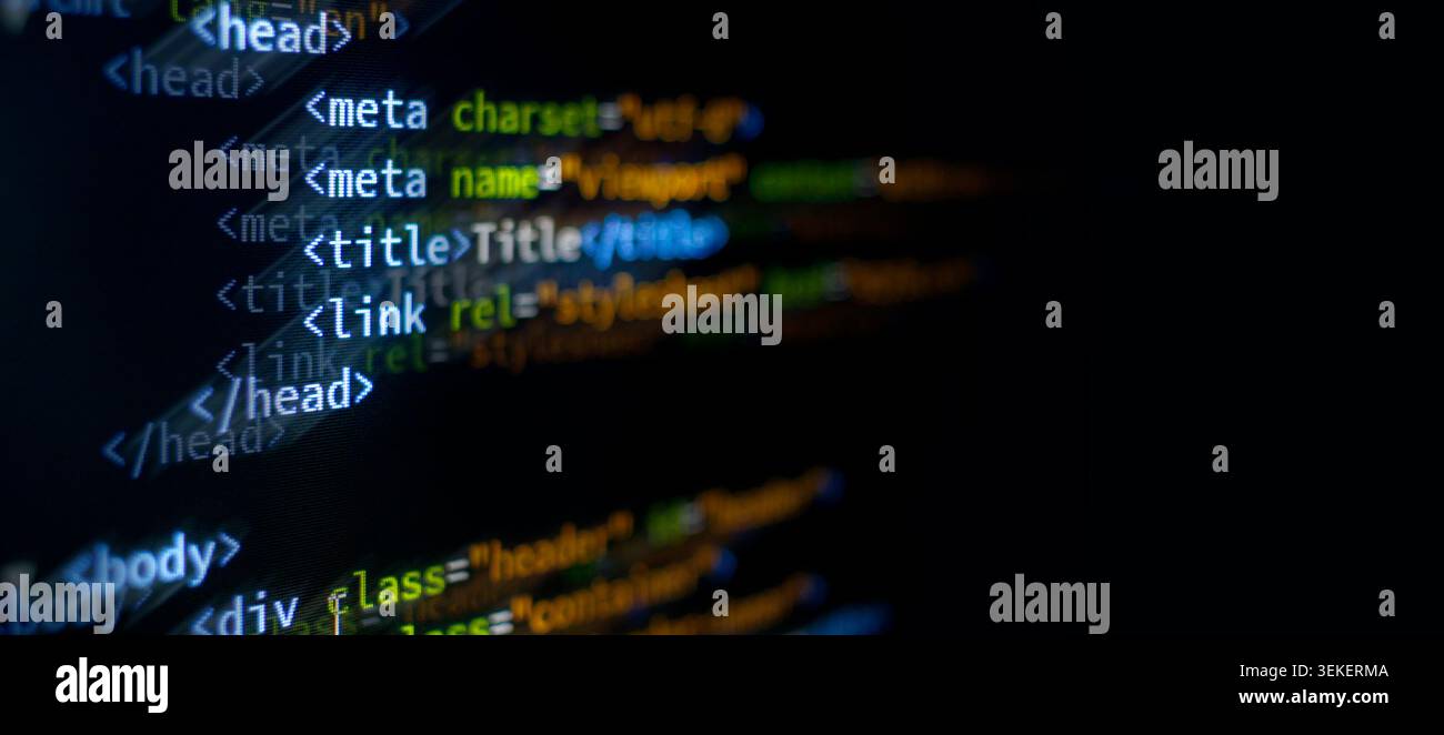 html programming language for web page digital coding banner Stock ...