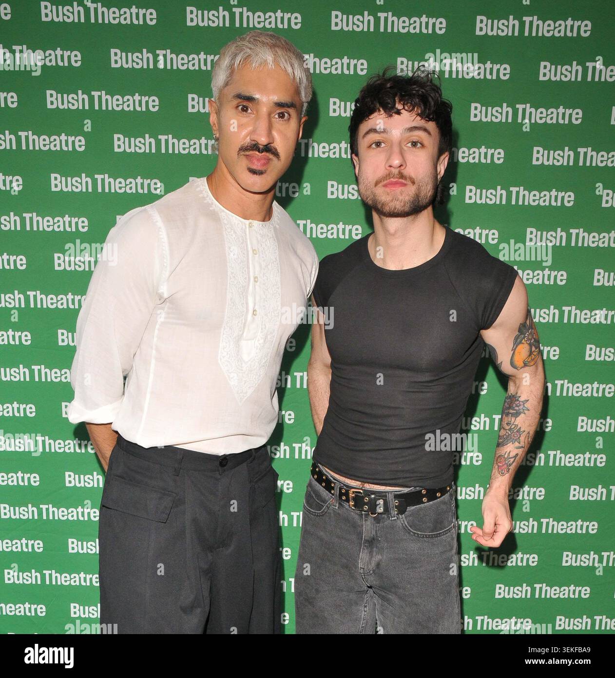Mobeen Azhar and guest at the Theatre, Shepherds Bush Green, on Monday ...
