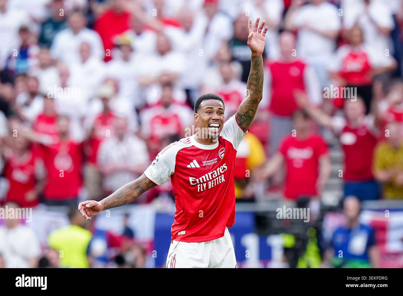 Gabriel of Arsenal FC gestures during the UEFA Champions League Final ...