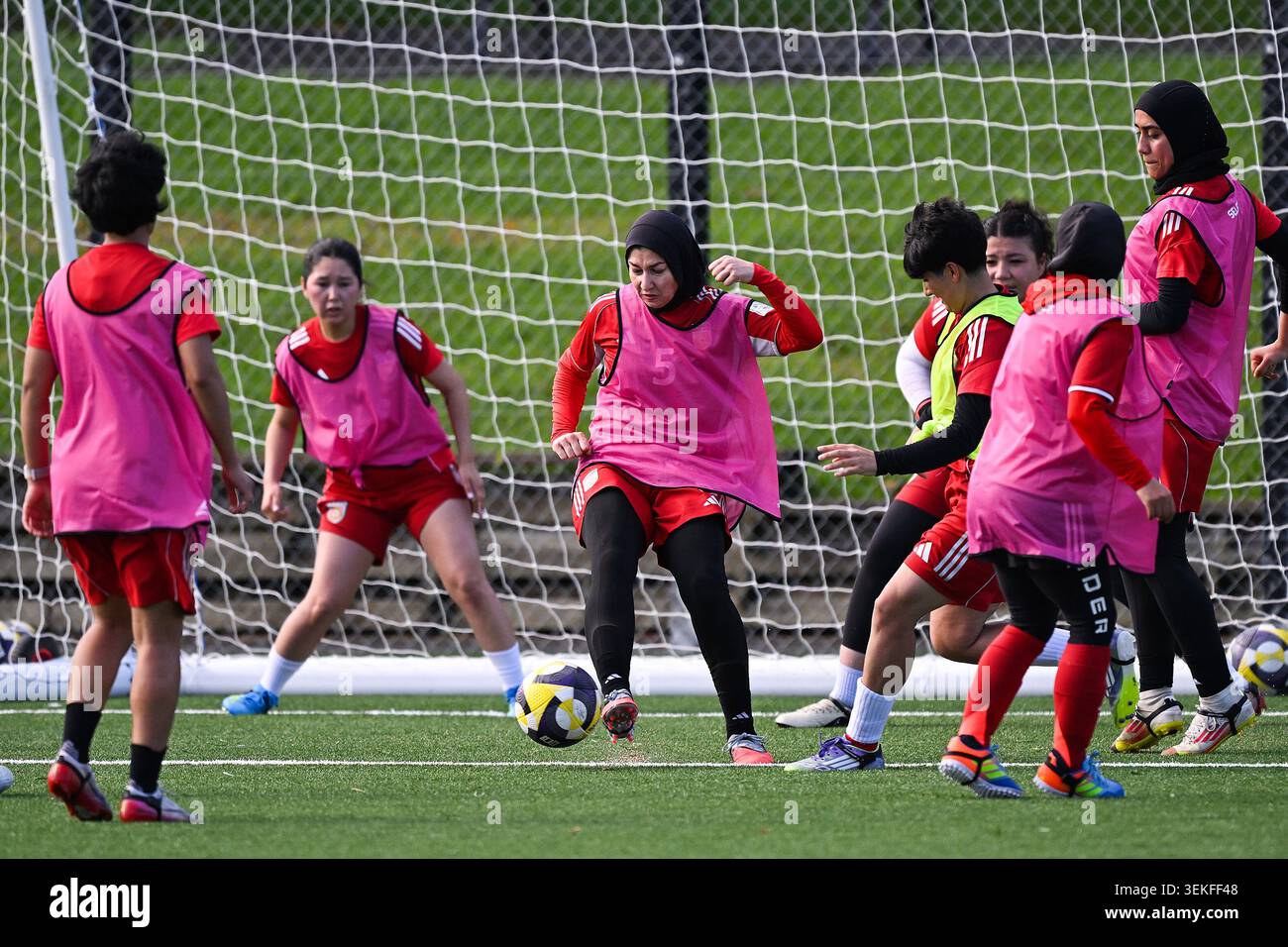 Afghan women soccer players practice during a training session in ...