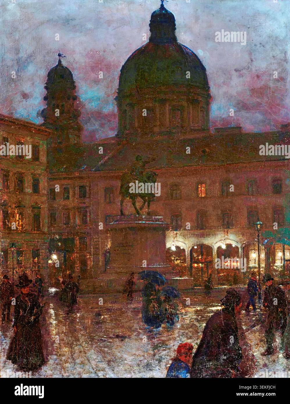 Aleksander Gierymski – Wittelsbacher Platz in Munich at Night (Plac ...
