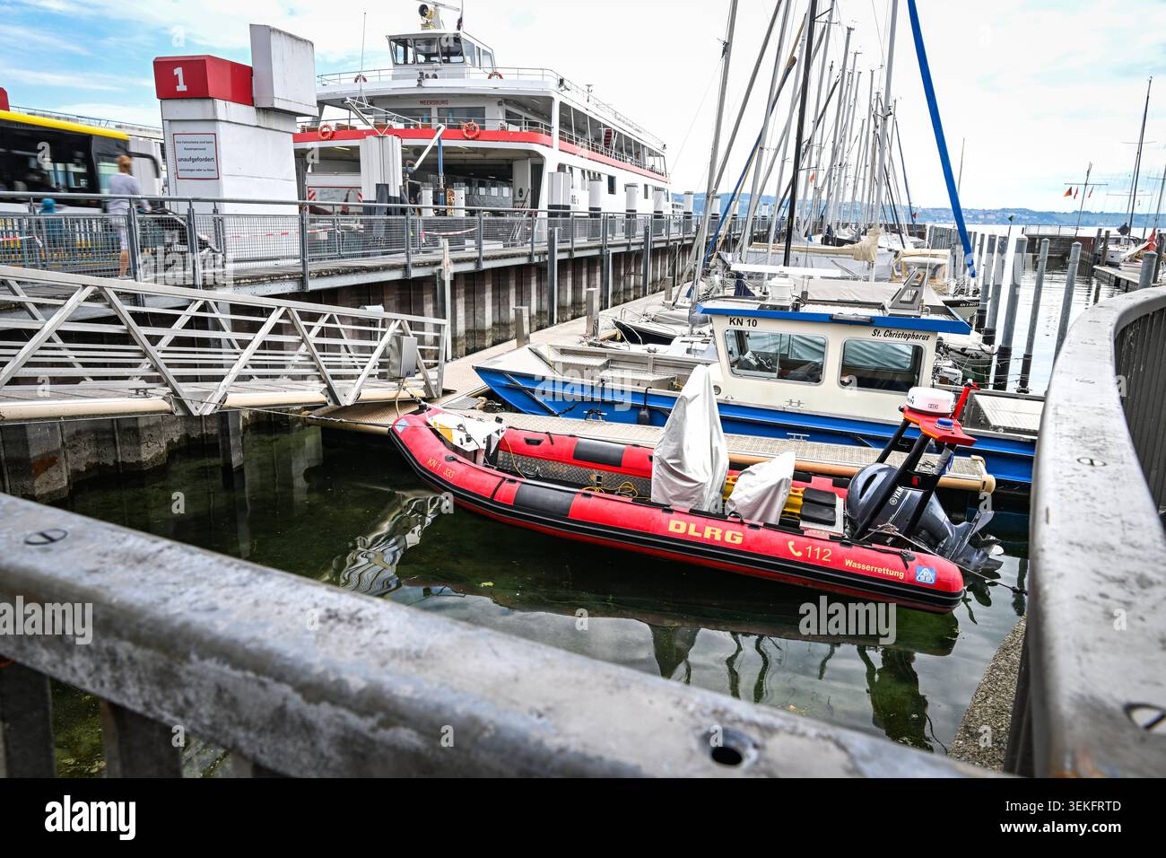 02 June 2026, Baden-Württemberg, Konstanz: A ferry is moored in the ...