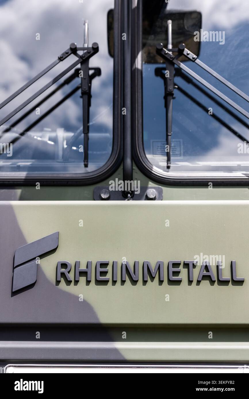 Magdeburg, Germany - May 30th 2026. Close view Rheinmetall logo mounted ...