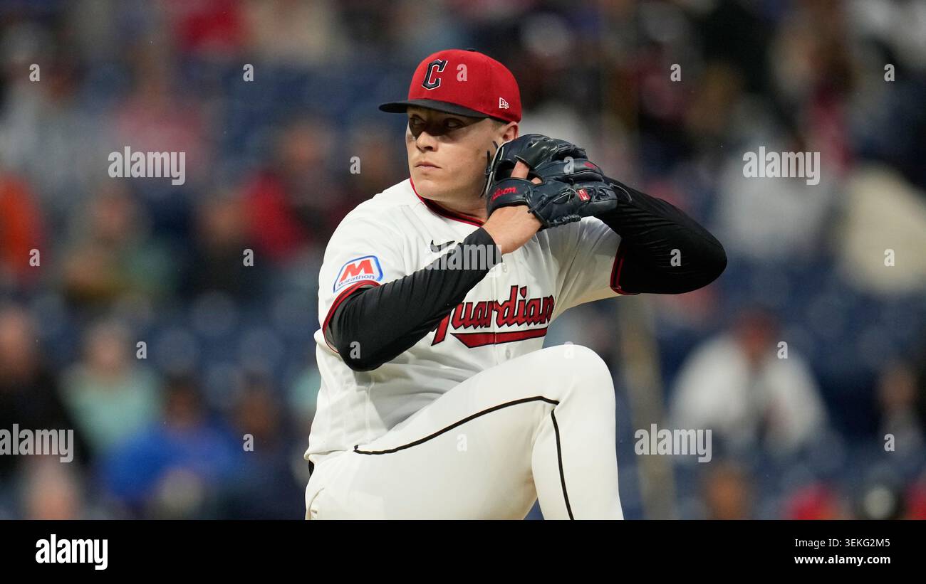 Cleveland Guardians' Erik Sabrowski pitches in a baseball game in ...