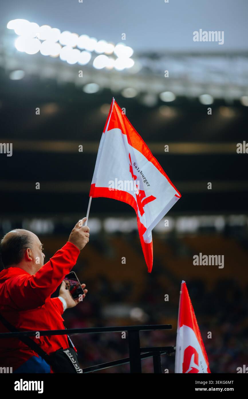 Vienna, Austria, 01th June 2026, Stiegl Flag in the game Austria ...
