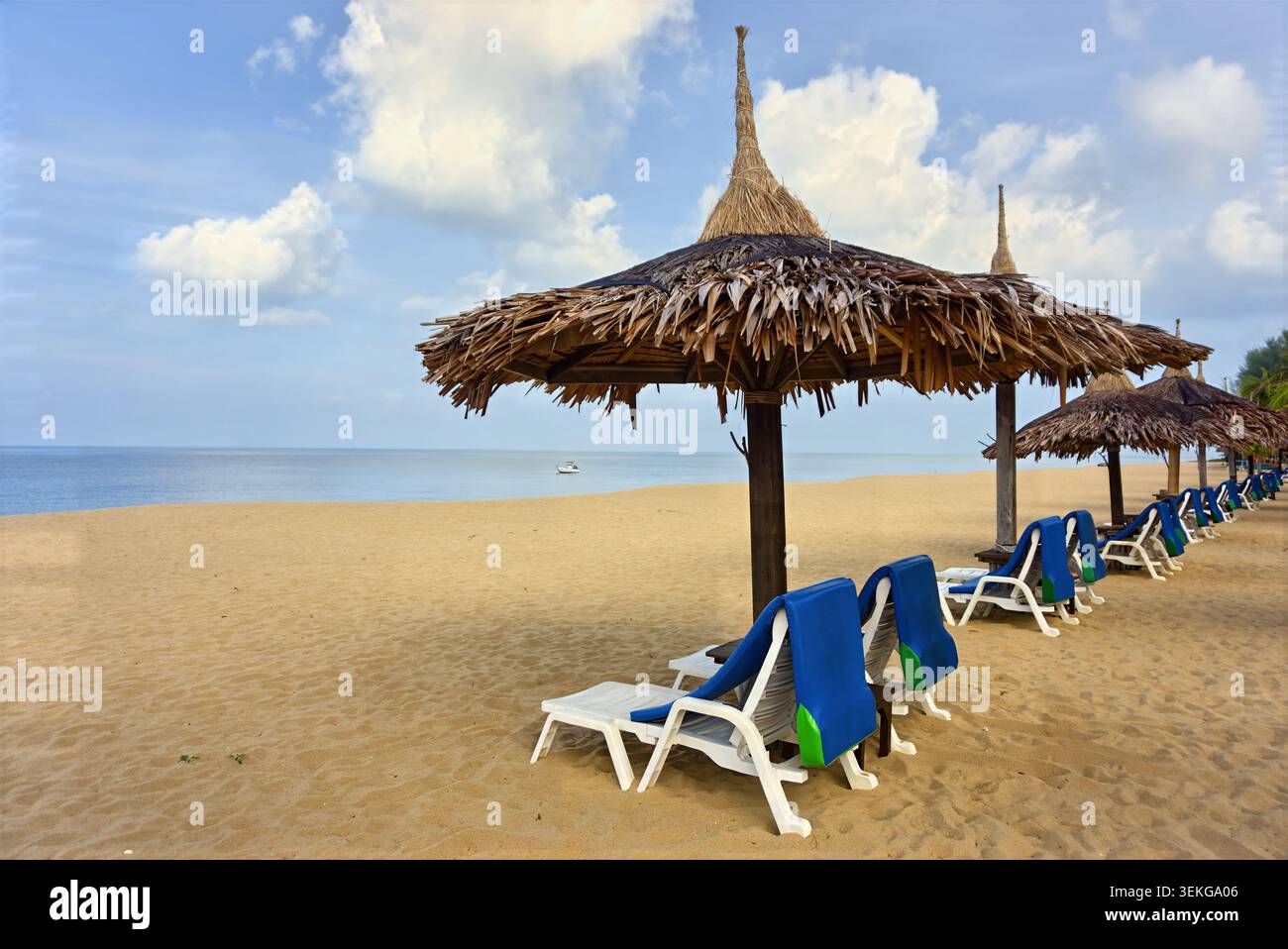 Parasols and beach chairs on th beach at Kho Ko Khao, Phang Nga ...