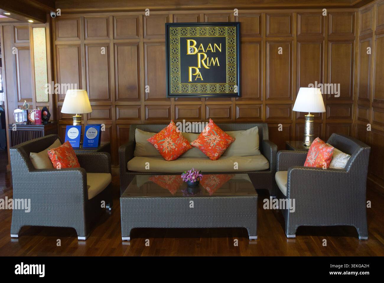 Lounge seating area in the Baan Rim Pa restaurant, Patong, Phuket ...
