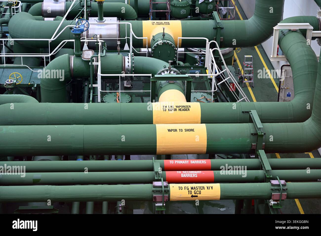 PRODUCTION - 12 May 2026, Spain, Ferrol: Pipes on the deck of the LNG ...