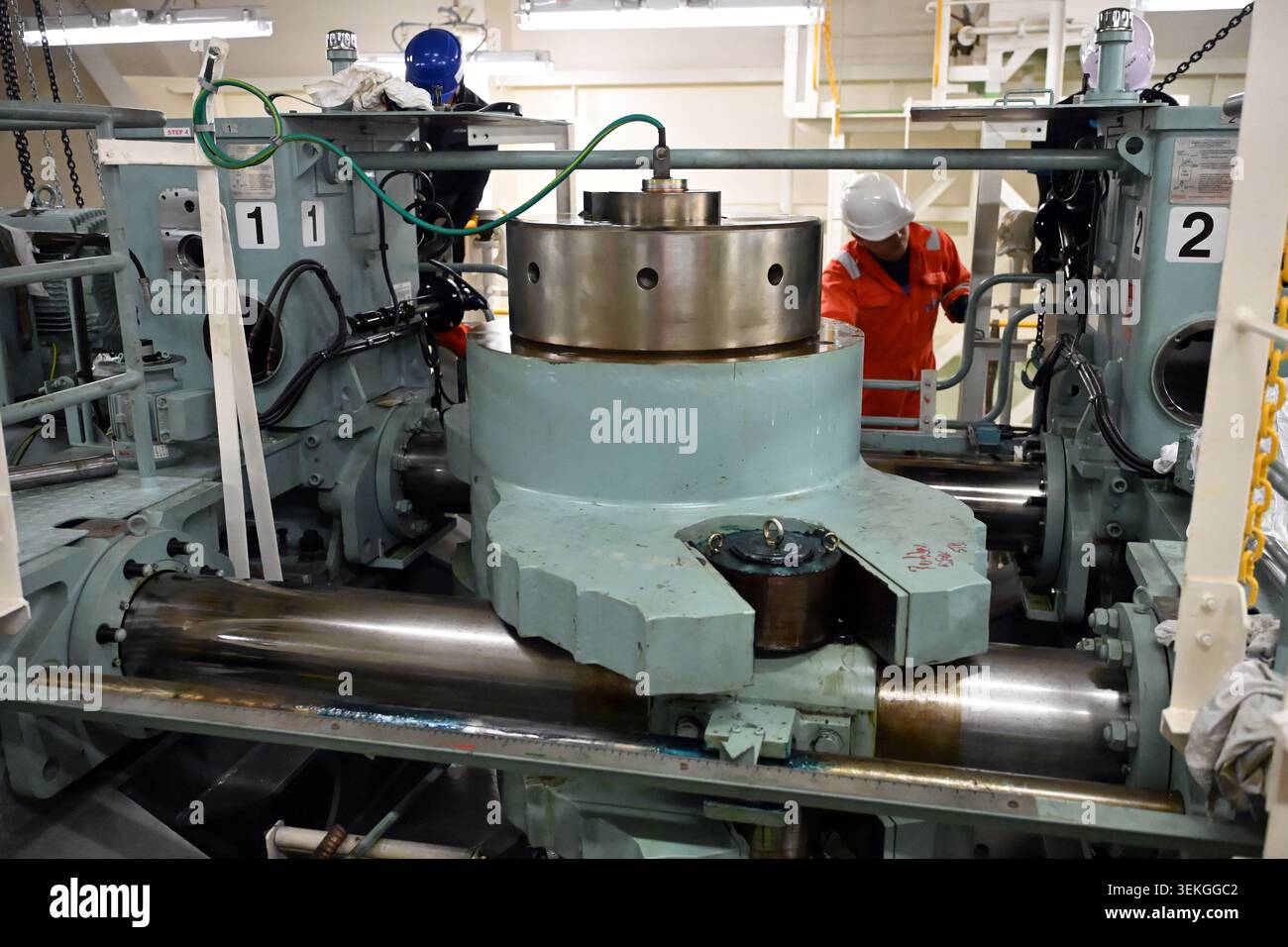 PRODUCTION - 12 May 2026, Spain, Ferrol: In the engine room of the LNG ...