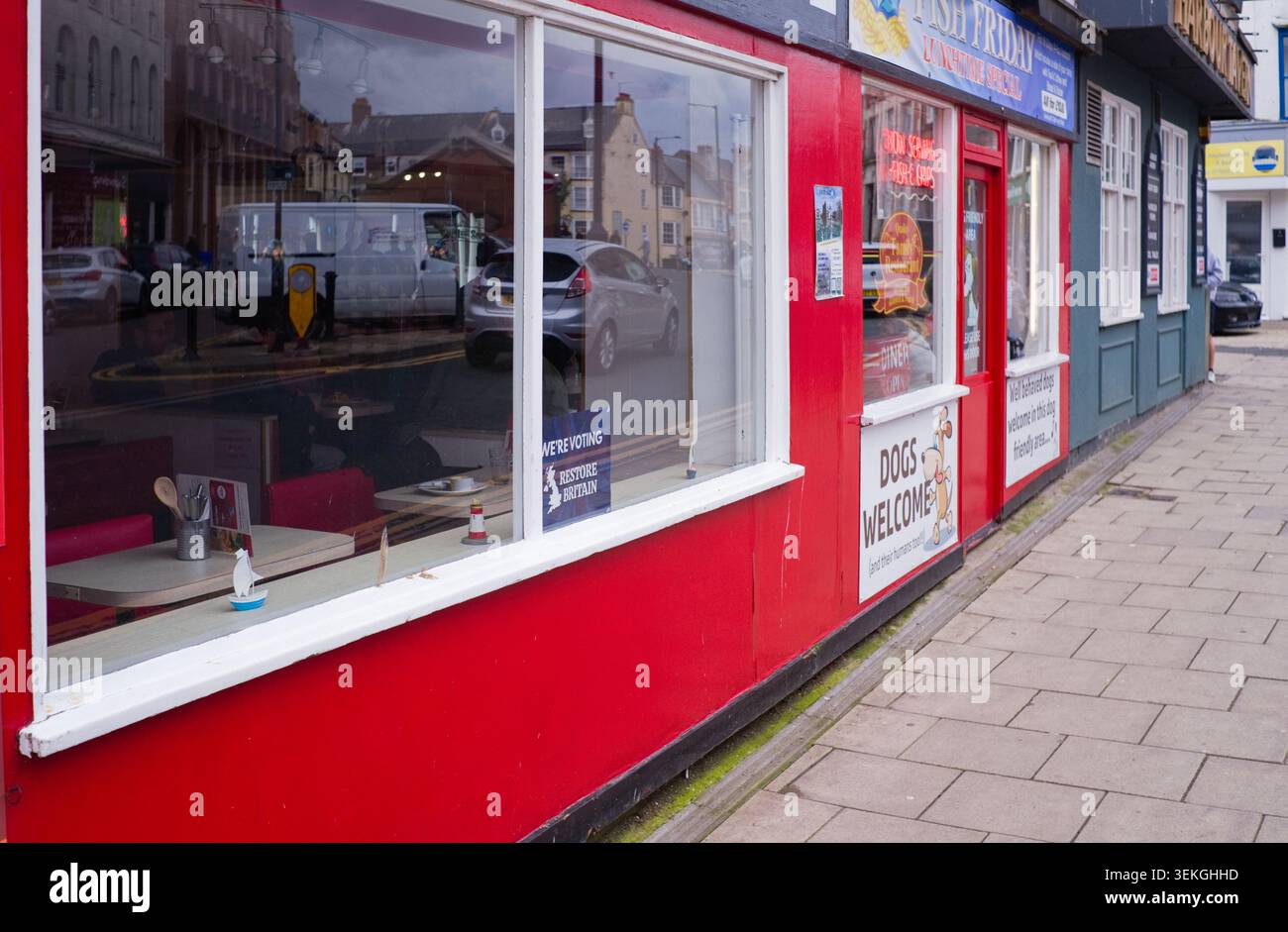 We're voting Restore Britain poster in window at Bridlington, East ...