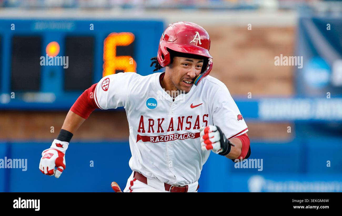 Arkansas' TJ Pompey (5) during an NCAA regional baseball game on Friday ...