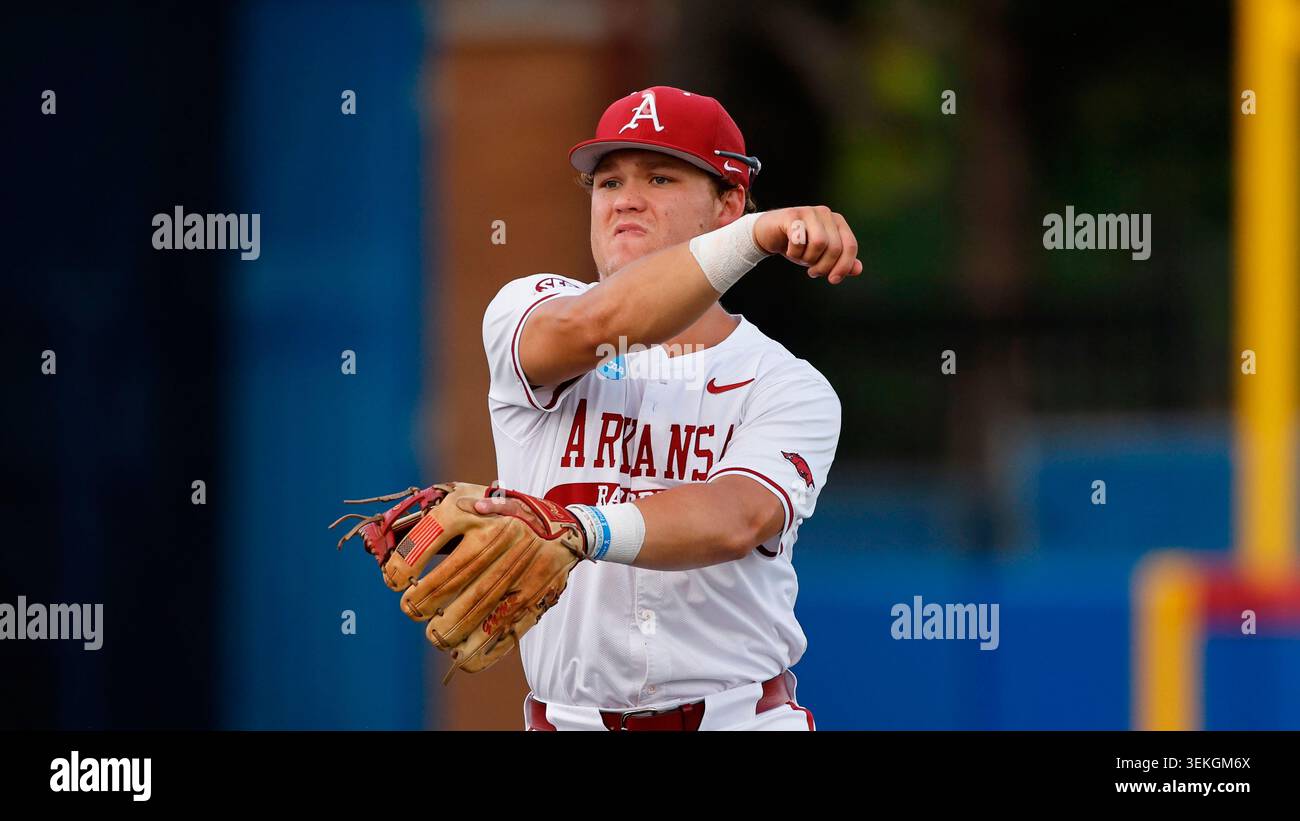 Arkansas shortstop Camden Kozeal (8) during an NCAA regional baseball ...