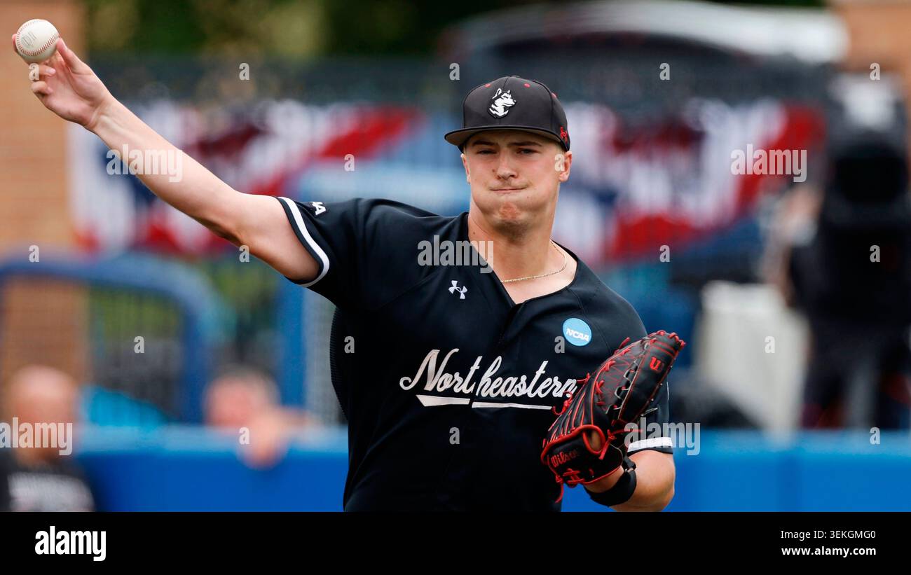 Northeastern pitcher Luc Rising (27) during an NCAA regional baseball ...