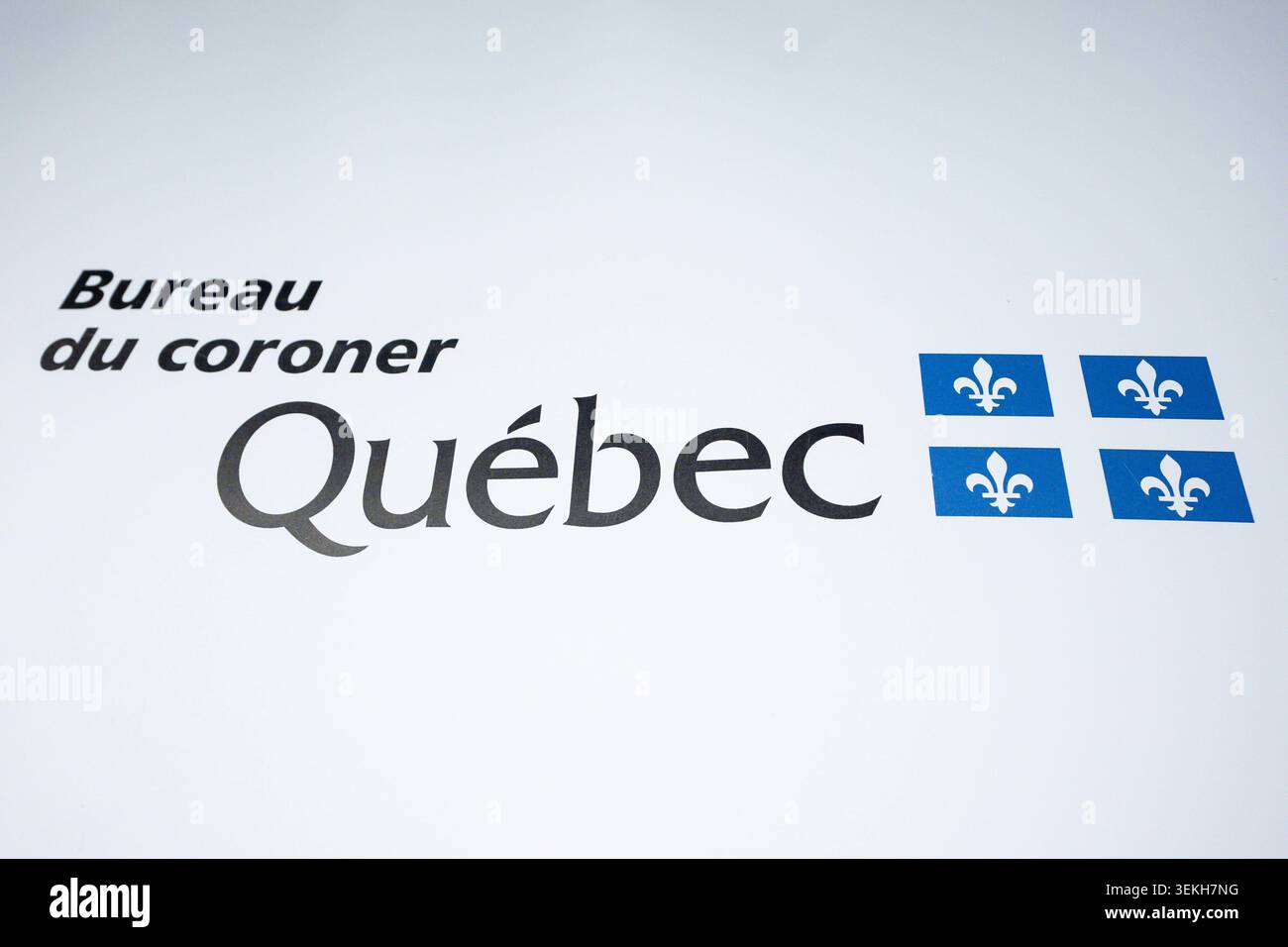 A sign for the Quebec Coroner is pictured in Montreal on Thursday, May ...