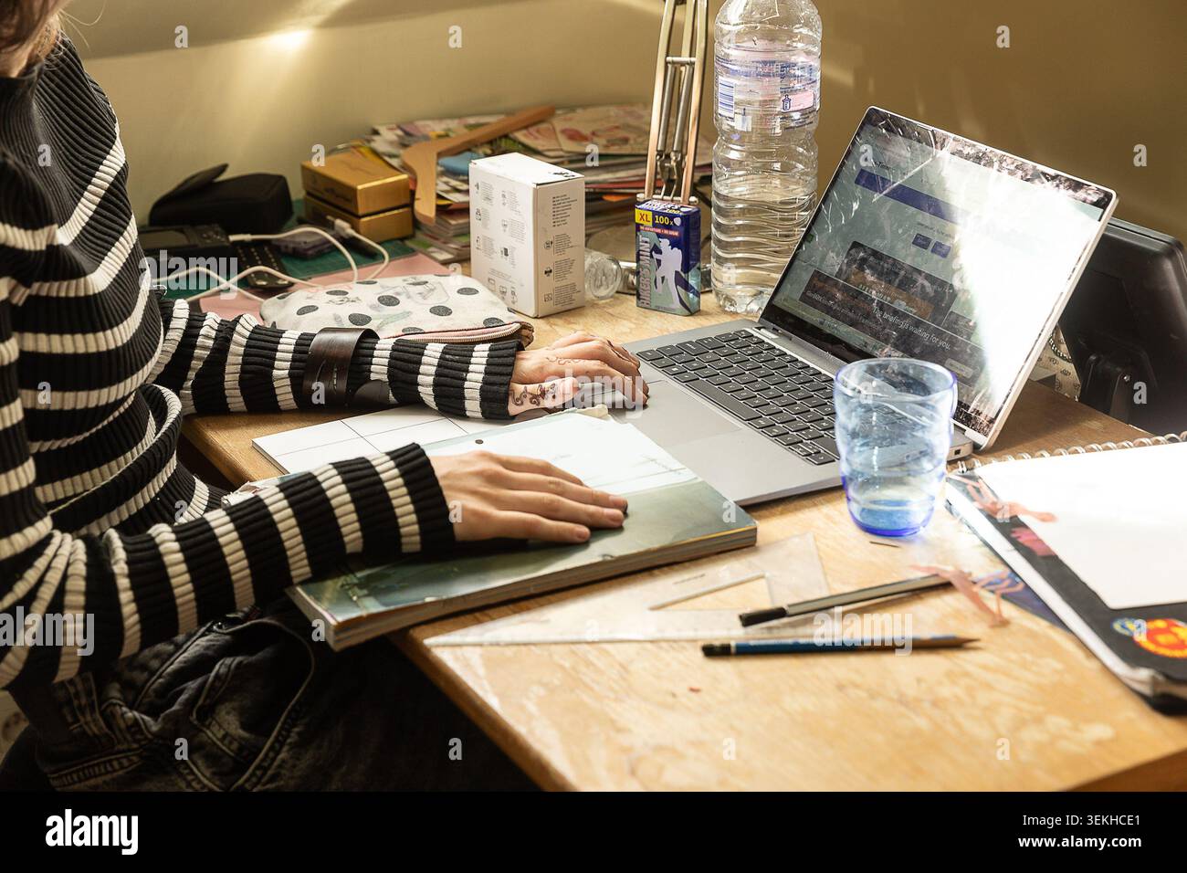 Illustration picture shows a teenager doing her homework at home after ...
