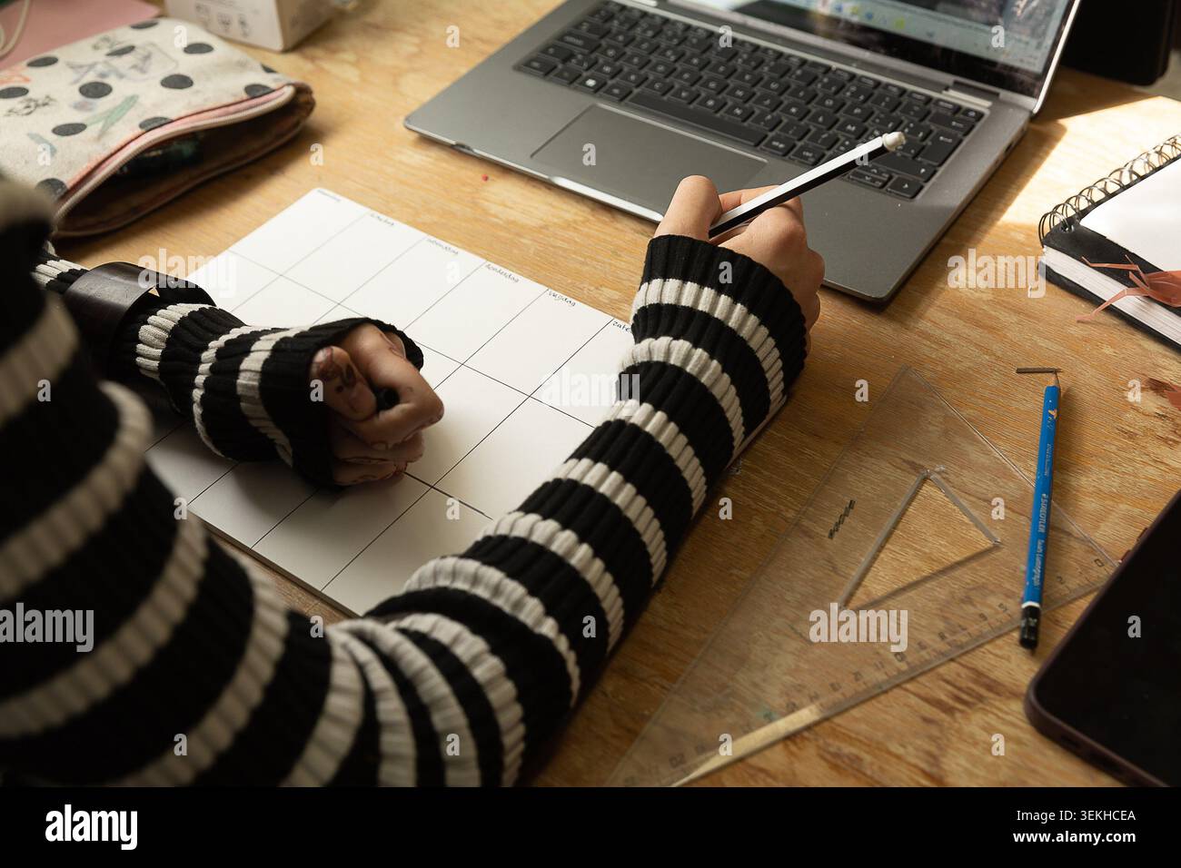 Illustration picture shows a teenager doing her homework at home after ...