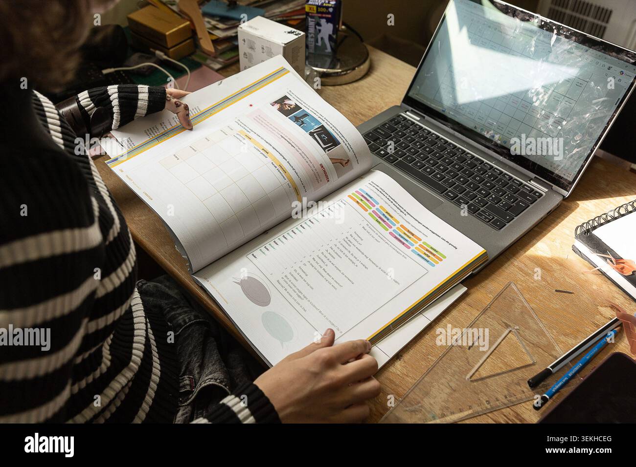 Illustration picture shows a teenager doing her homework at home after ...