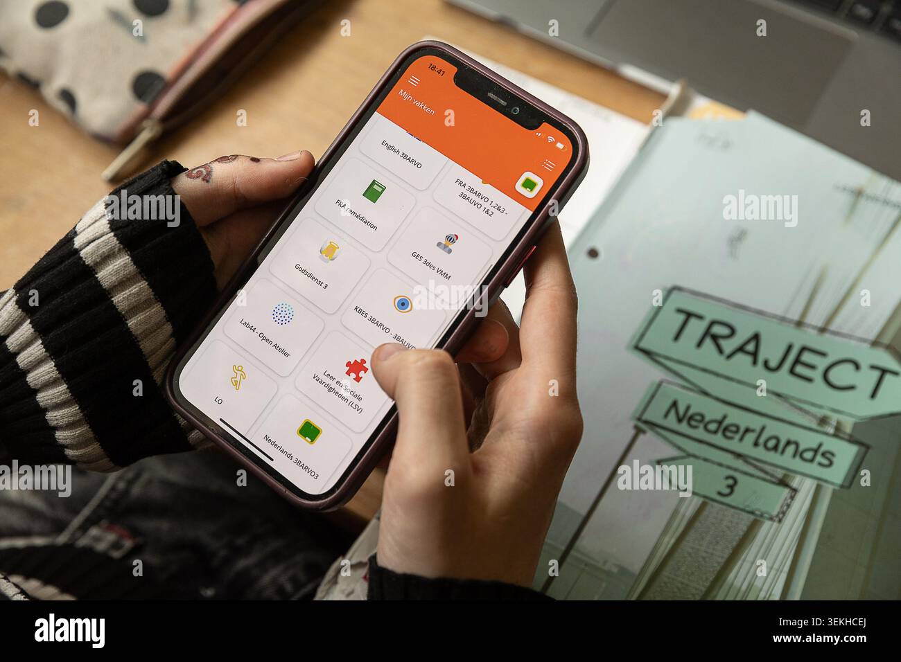Illustration picture shows a teenager doing her homework at home after ...