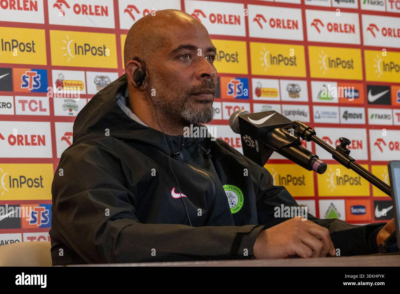 Warsaw, Poland. 2 June 2026. ERIC CHELLE of NIGERIA seen during press ...