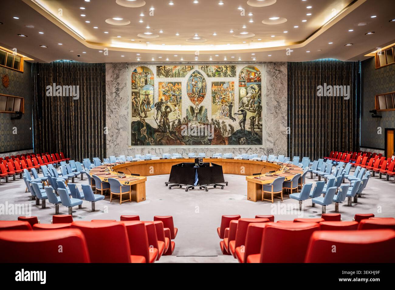 02 June 2026, USA, New York: View of the meeting room of the United ...