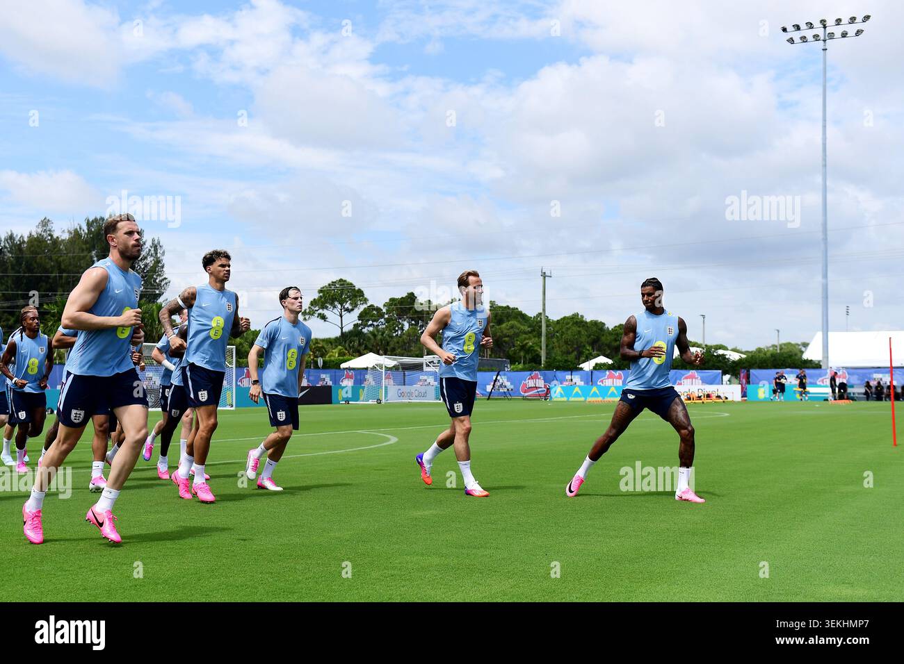 England's Harry Kane (centre) and team-mates during a training session ...