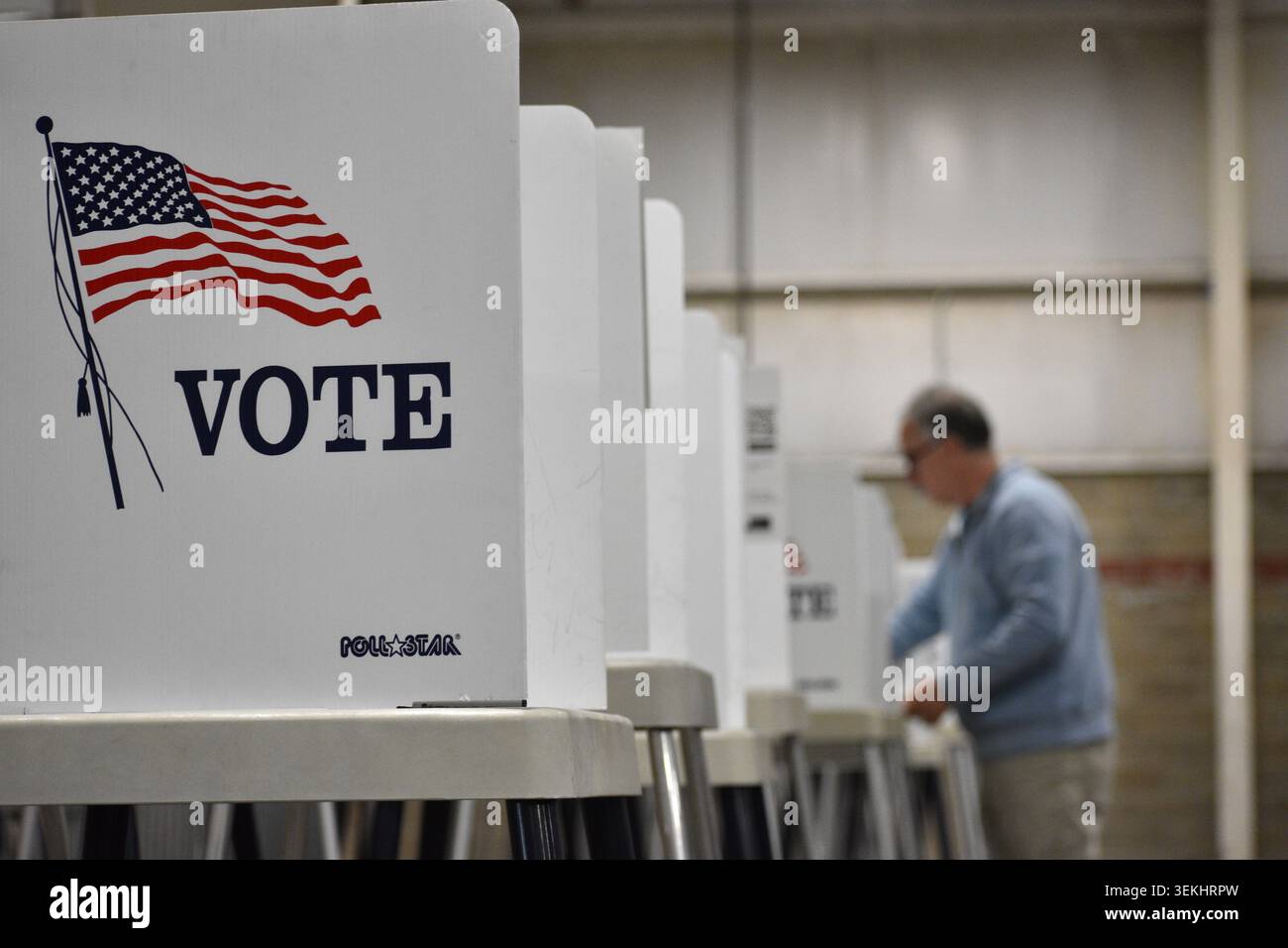 A voting booth is seen at Yellowstone County's MetraPark, Tuesday, June ...
