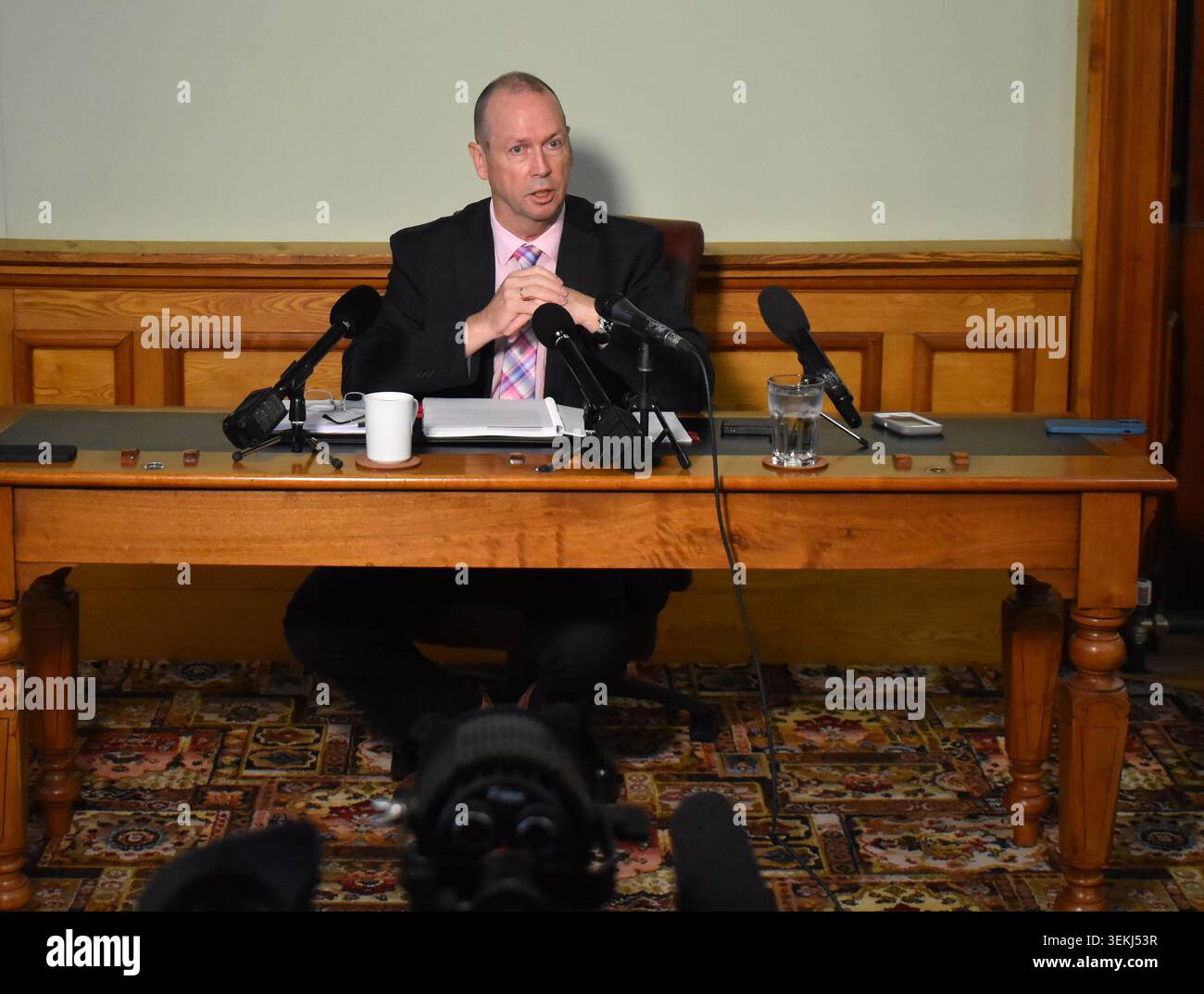 New Brunswick Auditor General Paul Martin speaks to reporters after ...
