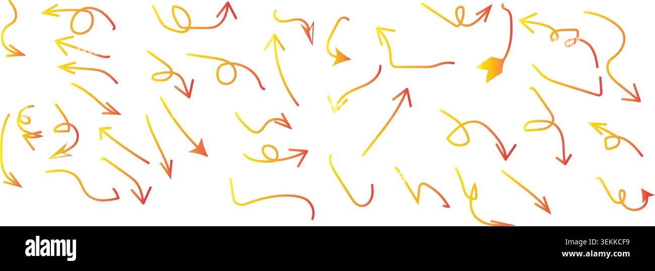 Hand Drawn Colorful Doodle Arrows Vector Set Isolated on White ...