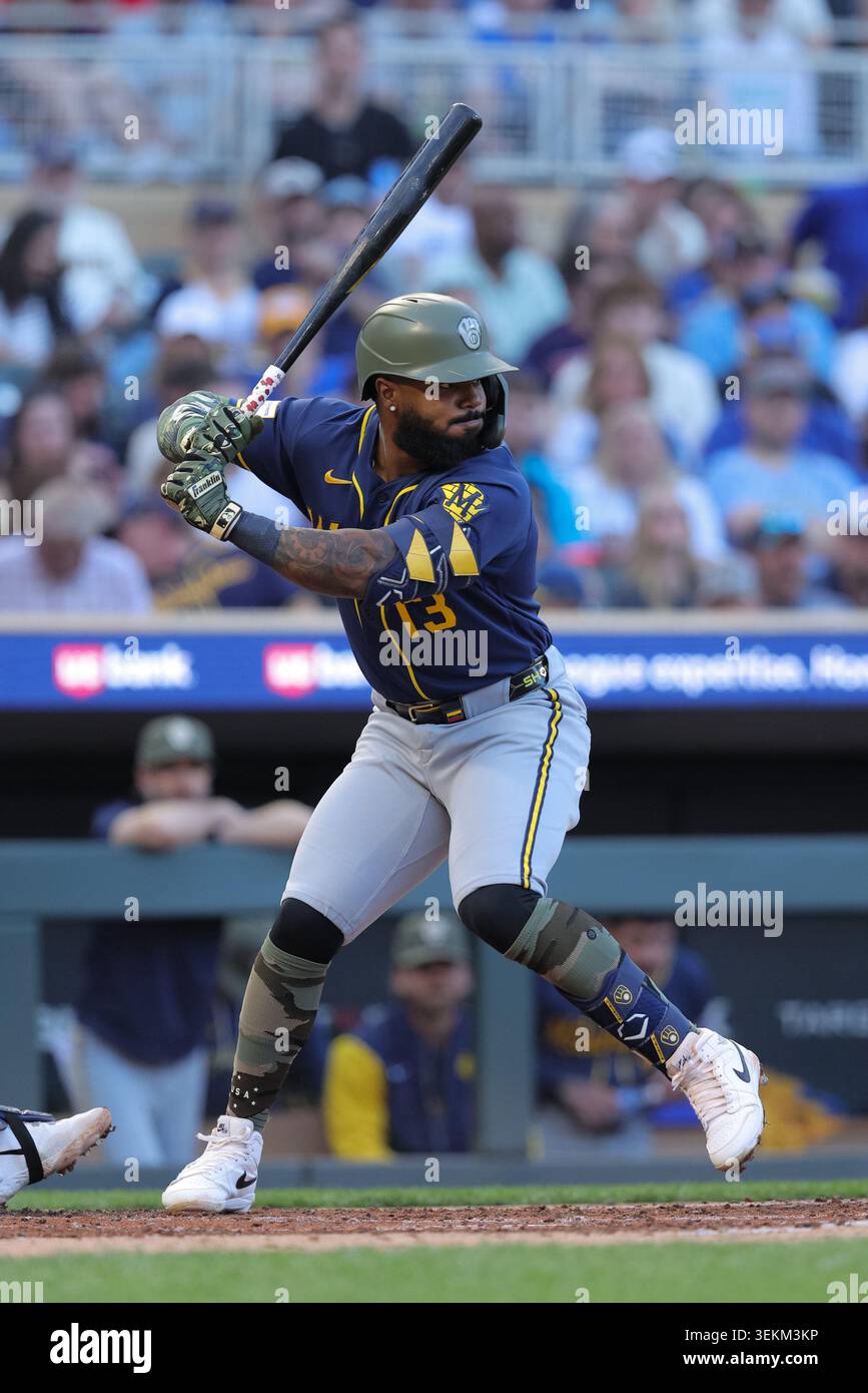 Milwaukee Brewers' Luis Rengifo bats during the fourth inning of a ...