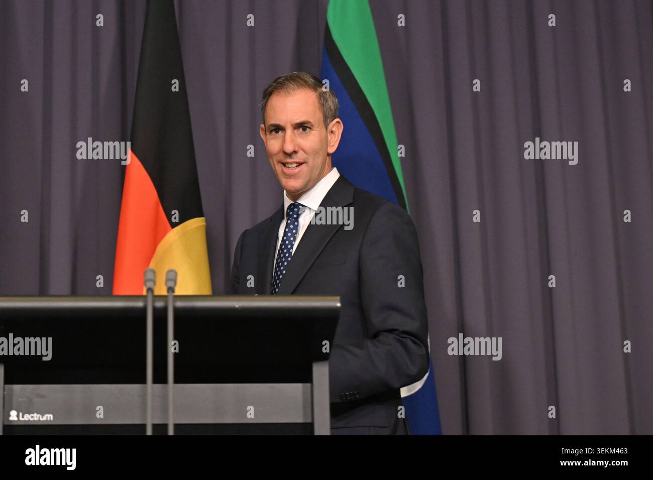 Treasurer Jim Chalmers at a press conference at Parliament House in ...